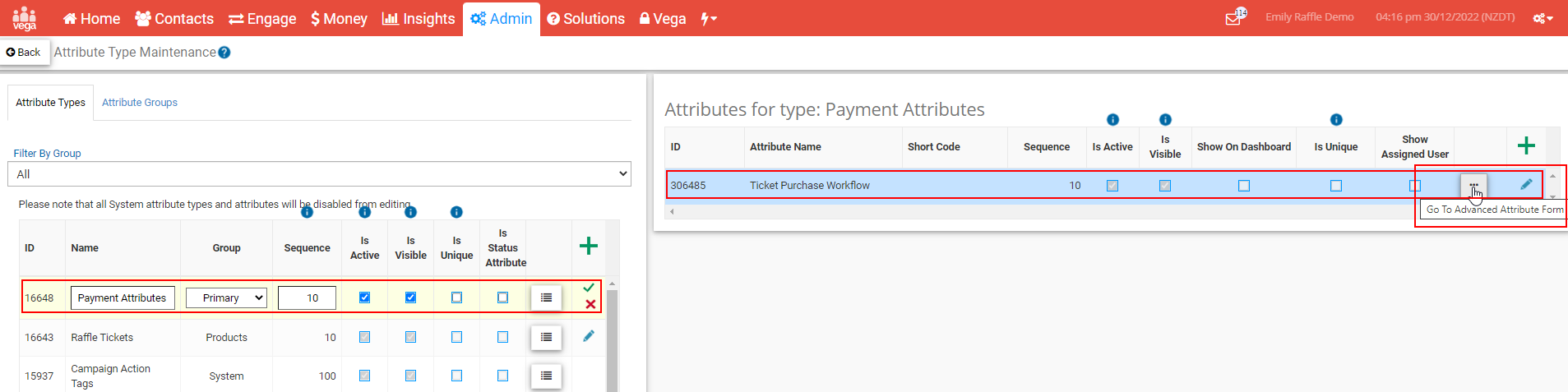 Raffle ticket setup – Vega