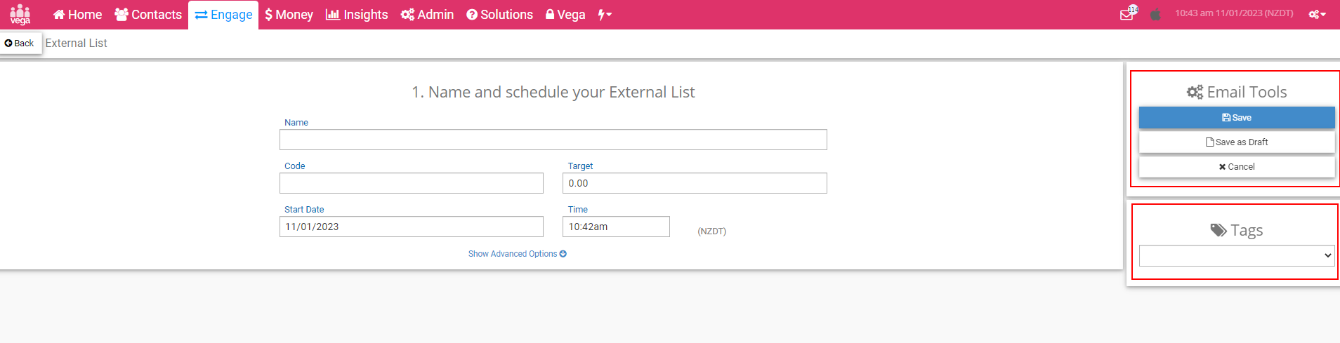 Campaign Action - External List – Vega